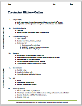 History of the Ancient Hittites - Outline | Student Handouts