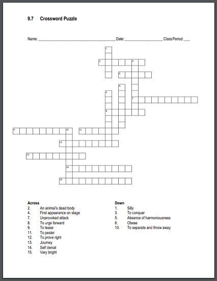 Vocabulary Terms 9 7 Crossword Puzzle Student Handouts Vocabulary Terms 9 7 Crossword Puzzle Student Handouts