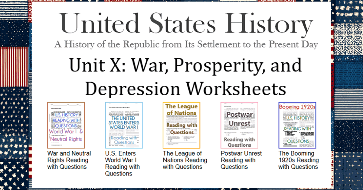 Unit X: War, Prosperity, and Depression Worksheets | Student Handouts