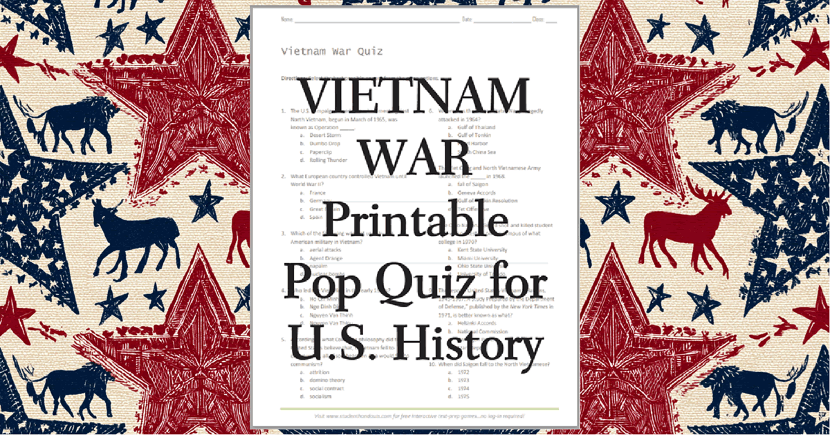 Vietnam War Printable Pop Quiz | Student Handouts