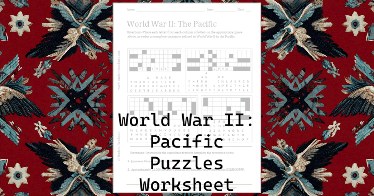 World War II in the Pacific Puzzles Worksheet | Student Handouts