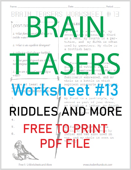 Brain Teasers Worksheet No. 13 | Student Handouts