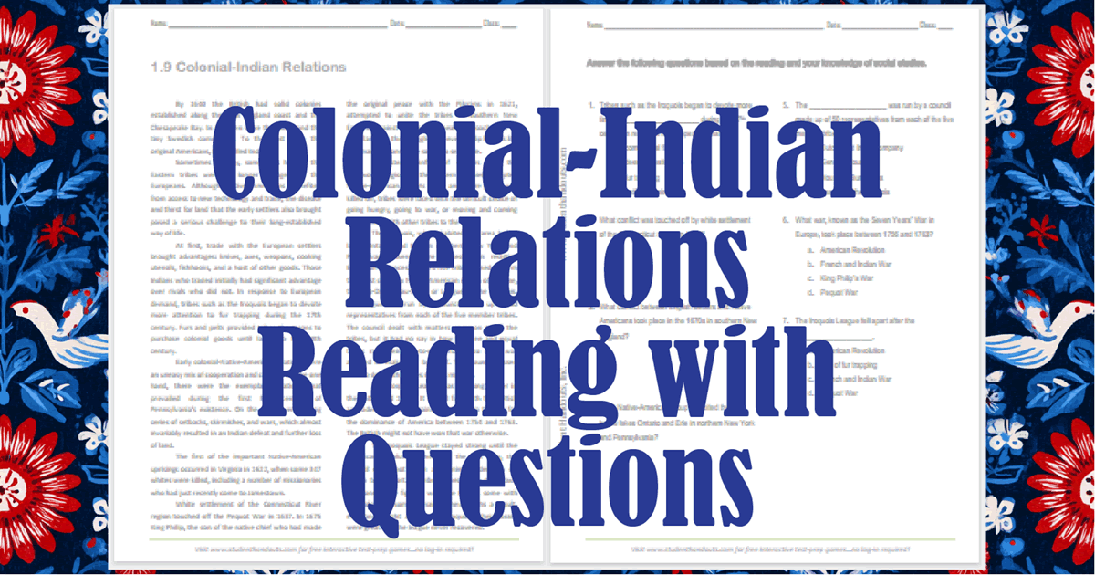 Colonial-Indian Relations Reading with Questions | Student Handouts