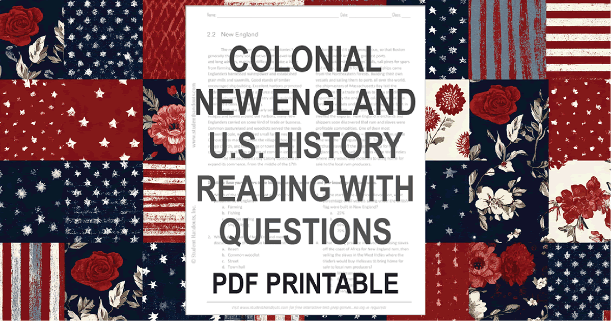 Colonial New England Reading with Questions | Student Handouts