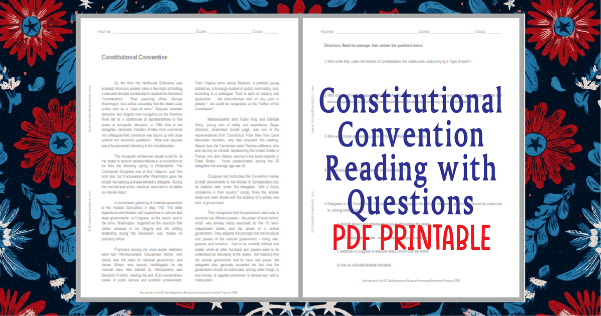 Constitutional Convention Reading with Questions | Student Handouts