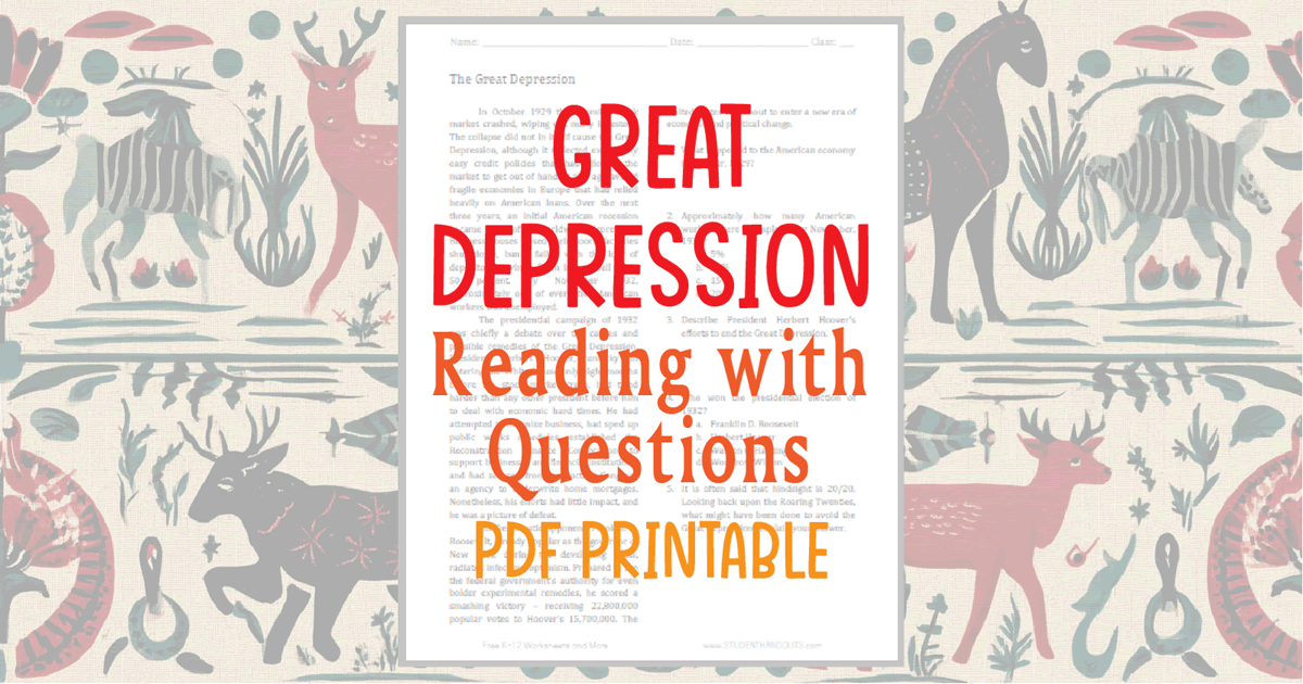 Great Depression Reading with Questions | Student Handouts