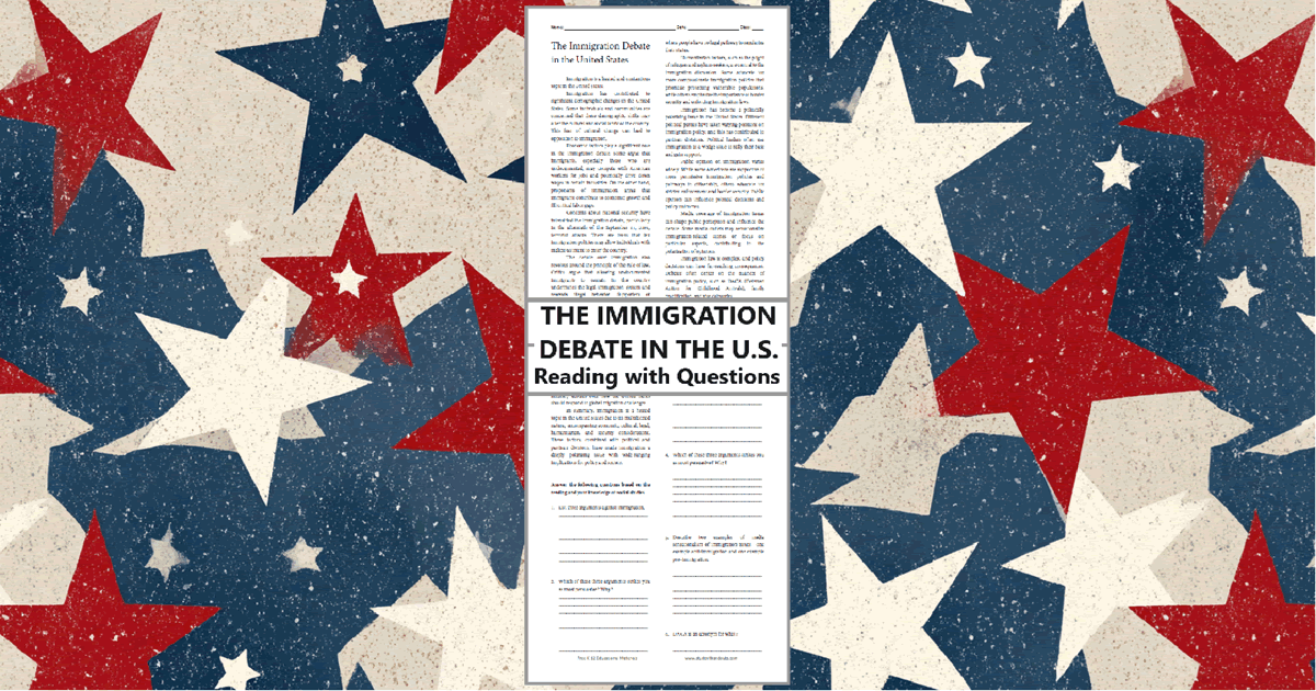 Immigration Debate Reading with Questions | Student Handouts