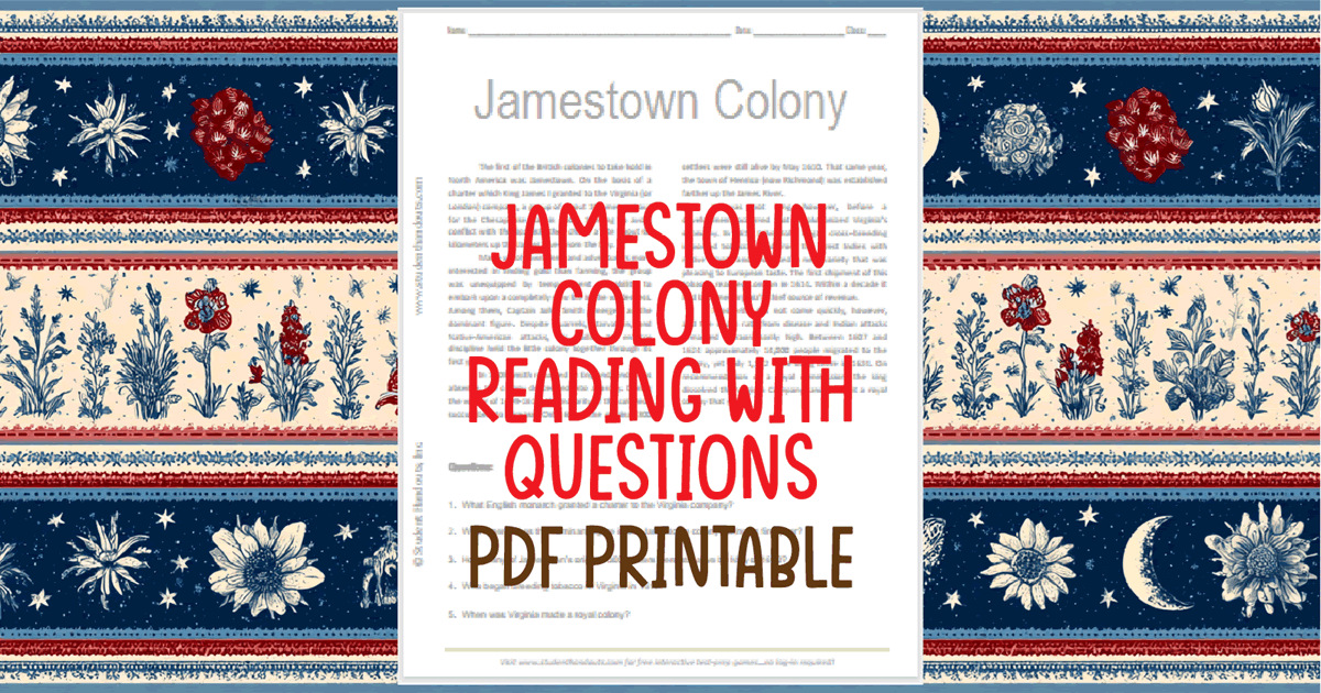 Jamestown Colony Reading with Questions | Student Handouts