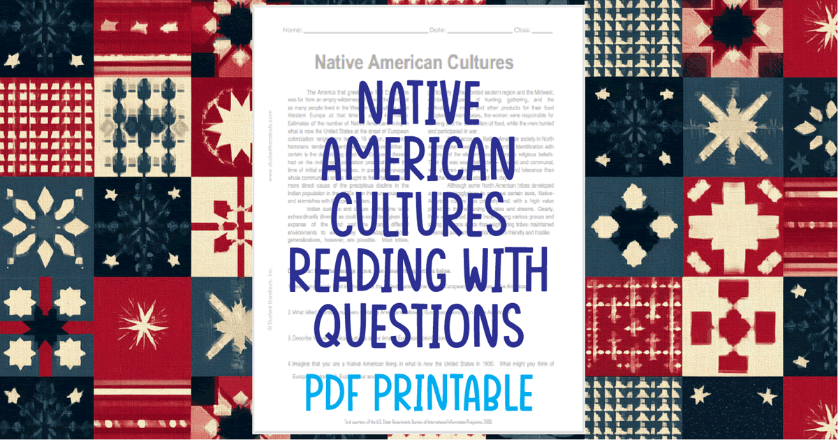 Native American Cultures Reading with Questions | Student Handouts