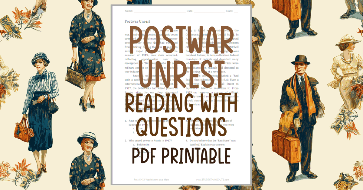 Postwar Unrest Reading with Questions | Student Handouts