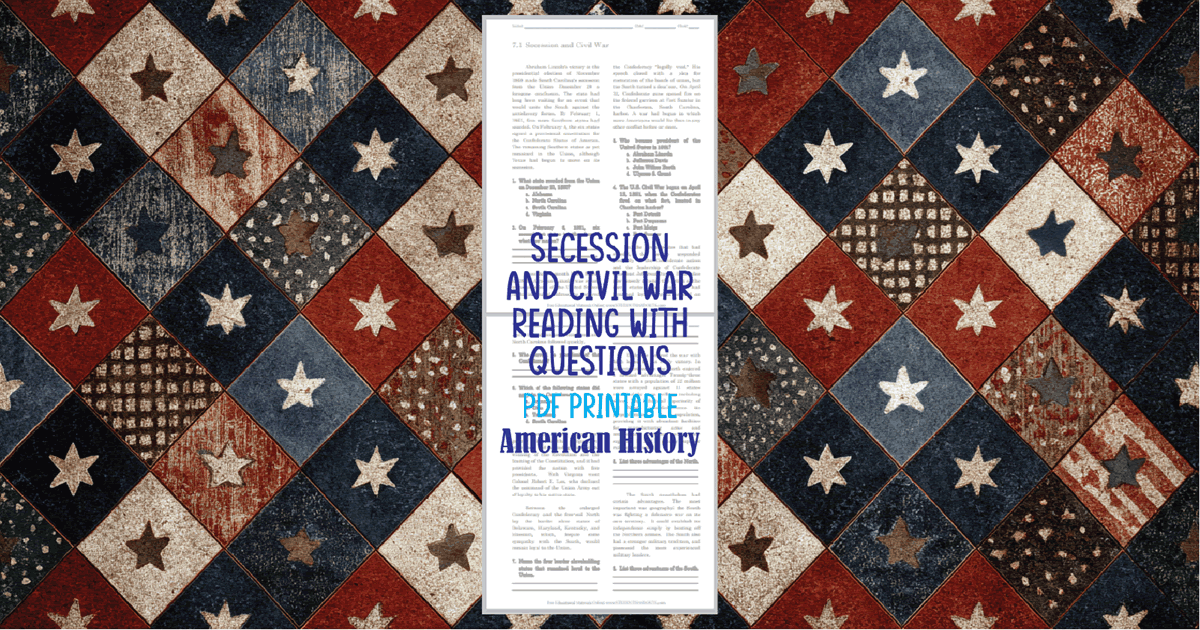 Secession and Civil War Reading with Questions | Student Handouts