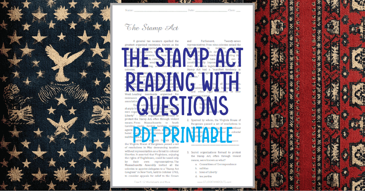 Stamp Act Reading with Questions | Student Handouts