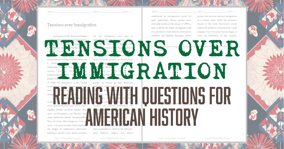 Tensions over Immigration Reading with Questions | Student Handouts