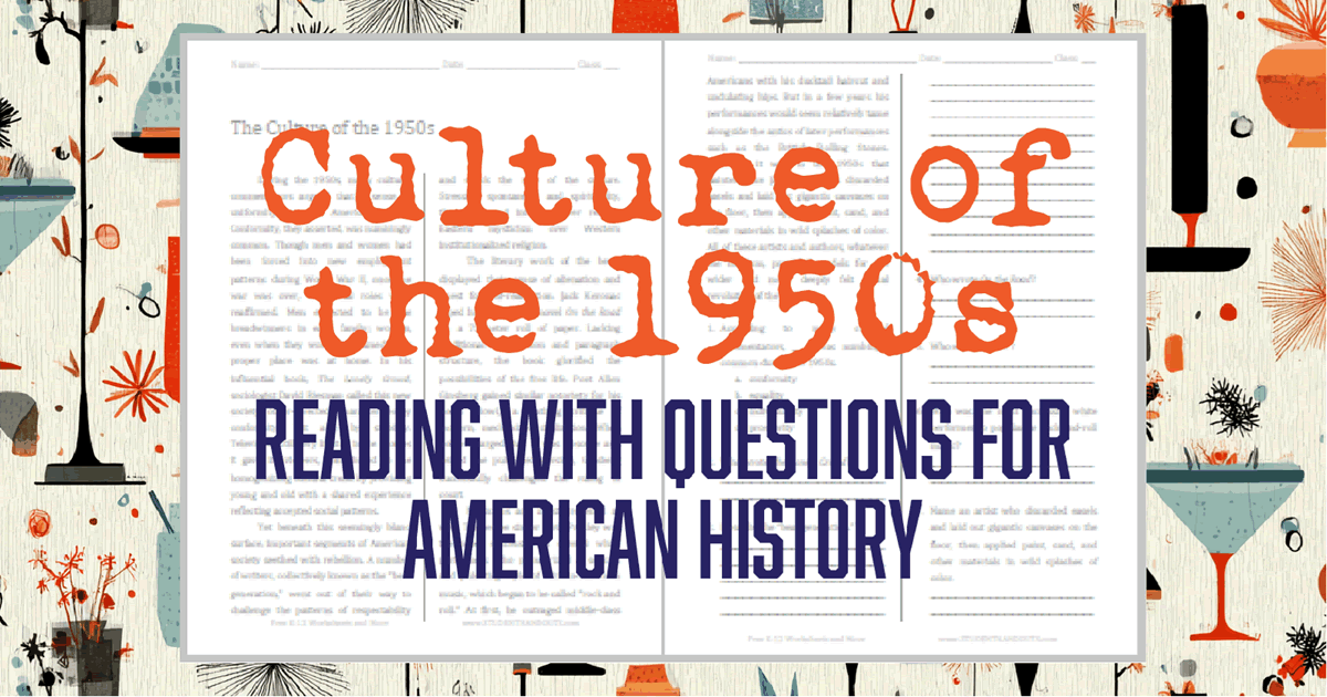 Culture of the 1950s Reading with Questions | Student Handouts