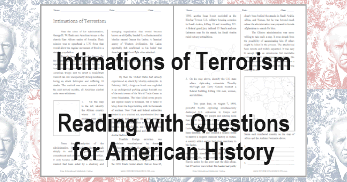 Intimations of Terrorism Reading with Questions | Student Handouts