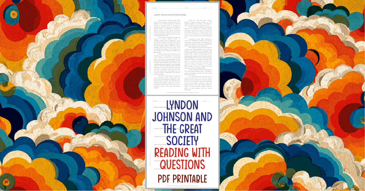 Lyndon Johnson and the Great Society Reading with Questions | Student ...