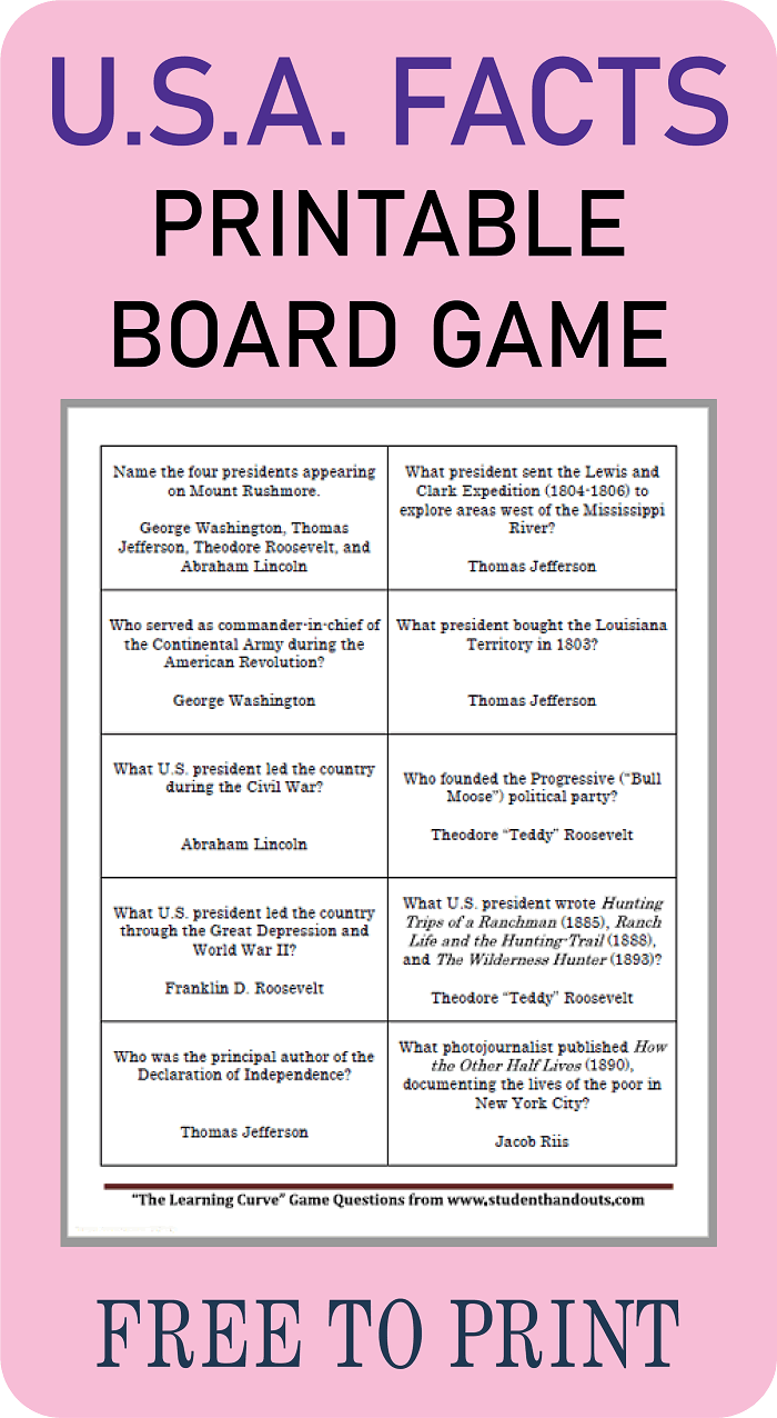 USA Facts Printable Game Cards | Student Handouts