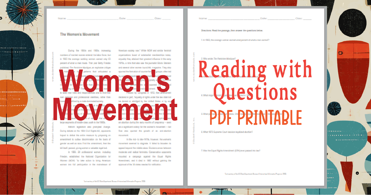 Women's Movement Reading with Questions | Student Handouts