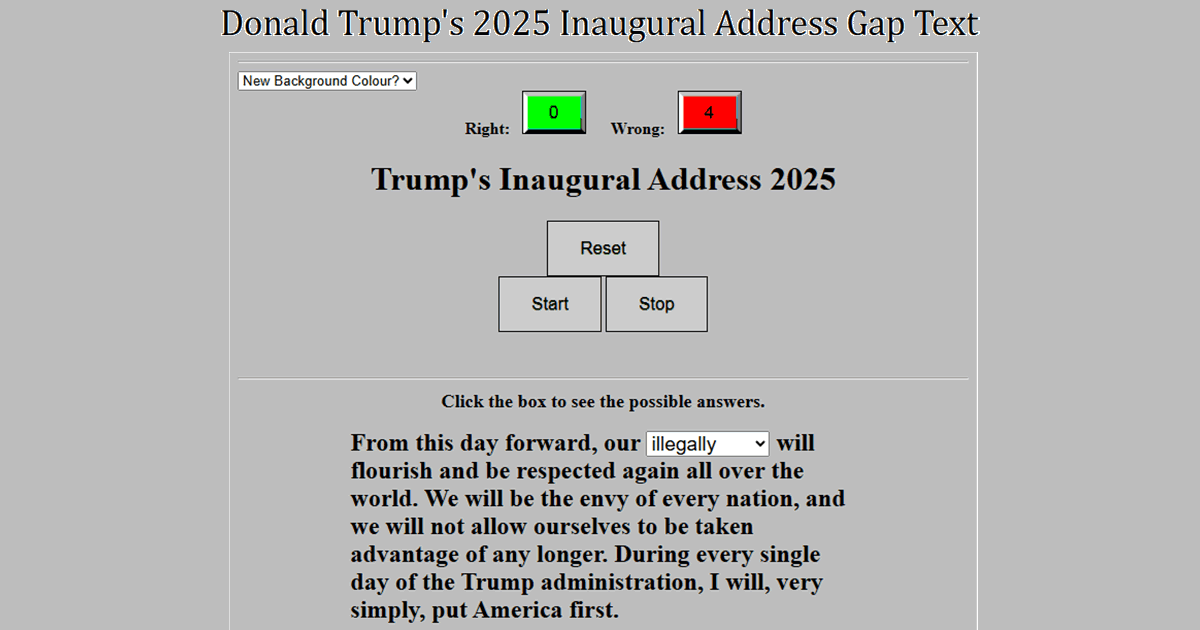 Donald Trump's 2025 Inaugural Address Gap Text | Student Handouts