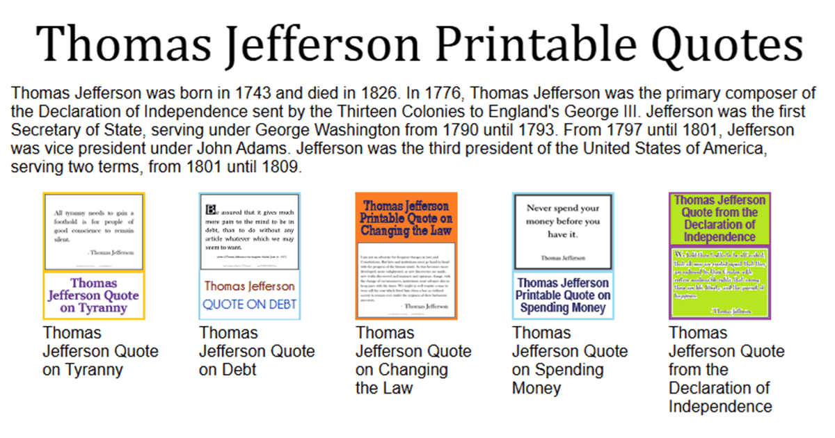 Thomas Jefferson Printable Quotes | Student Handouts