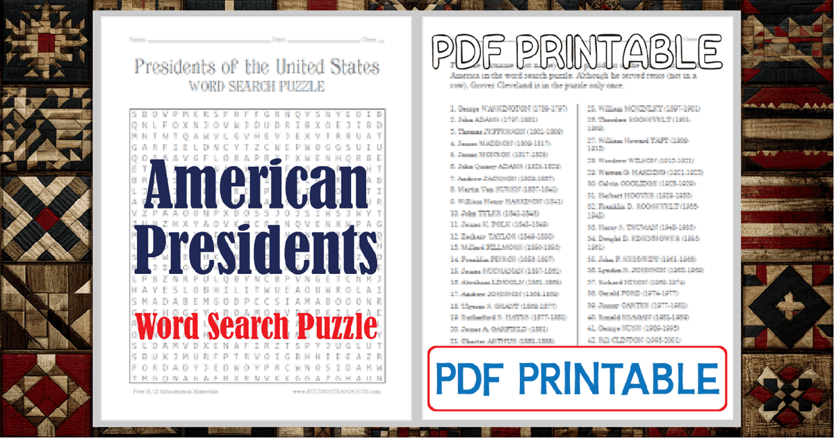 Us President Word Search Answer Key