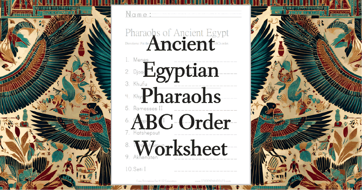 Pharaohs of Ancient Egypt ABC Order Worksheet | Student Handouts