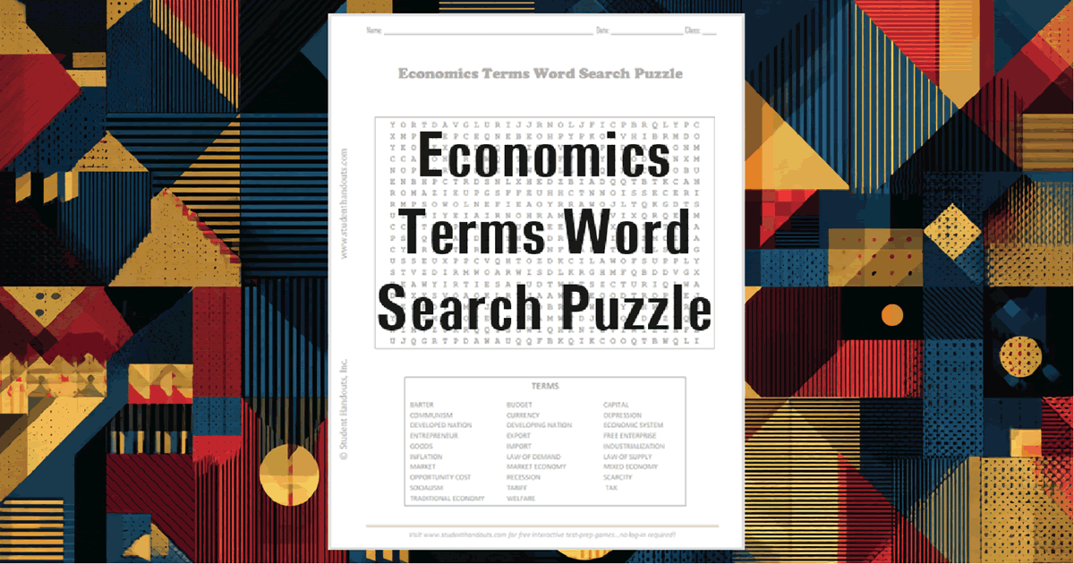 Economics Terms Word Search Puzzle | Student Handouts