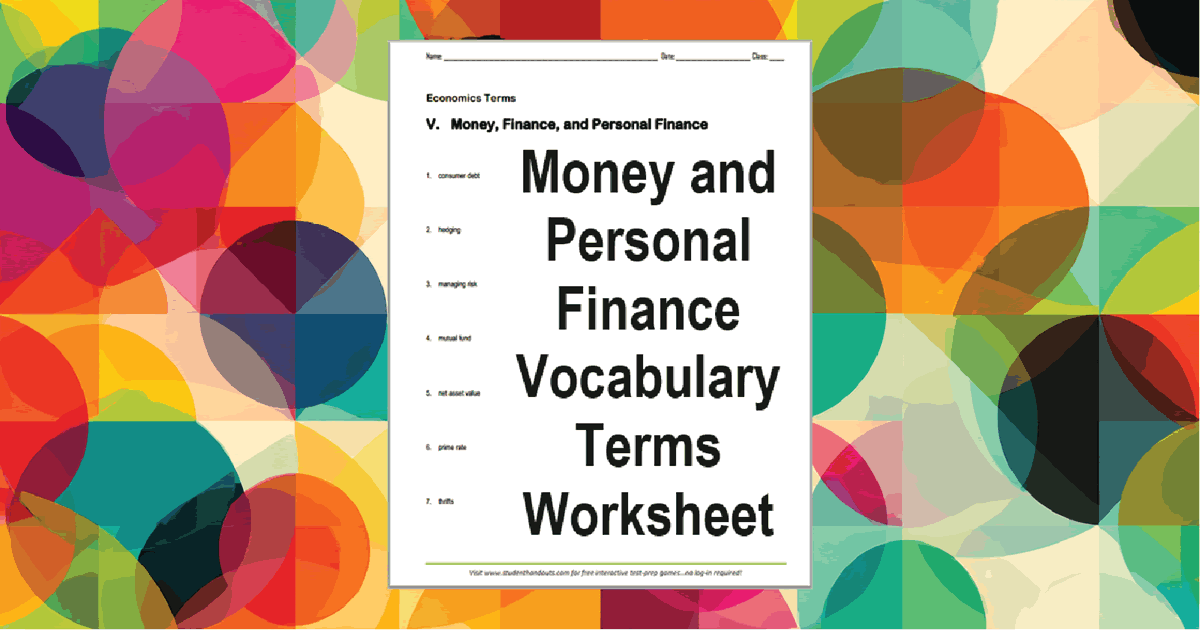 Money and Personal Finance Vocabulary Terms Worksheet | Student Handouts
