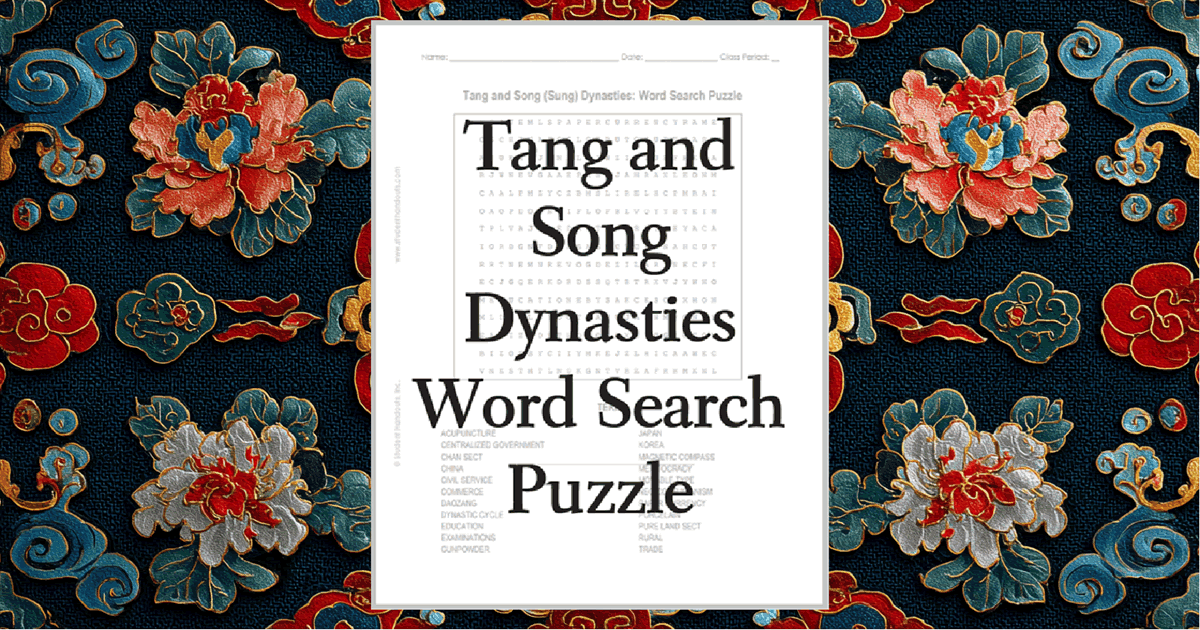 Tang and Song Dynasties of China Word Search Puzzle | Student Handouts