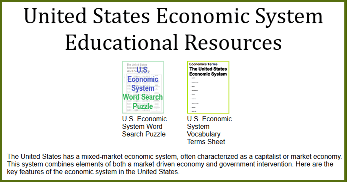 United States Economic System Educational Resources | Student Handouts