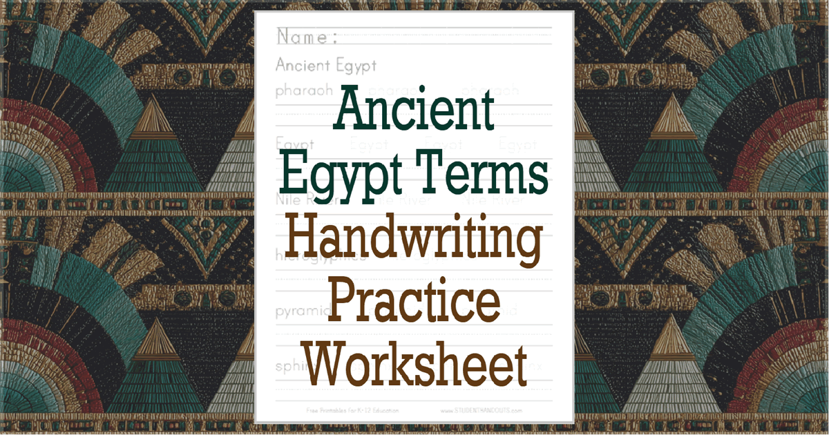 Ancient Egypt Terms Handwriting Practice Worksheet | Student Handouts