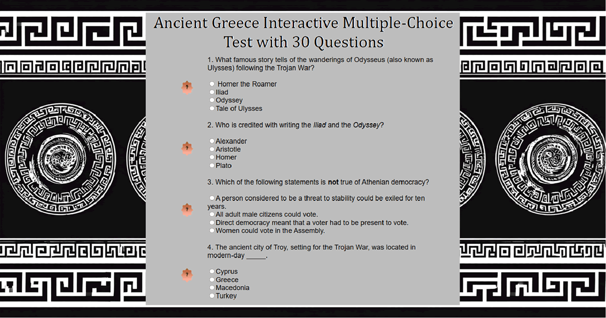 Ancient Greece Interactive Multiple-Choice Test with 30 Questions ...
